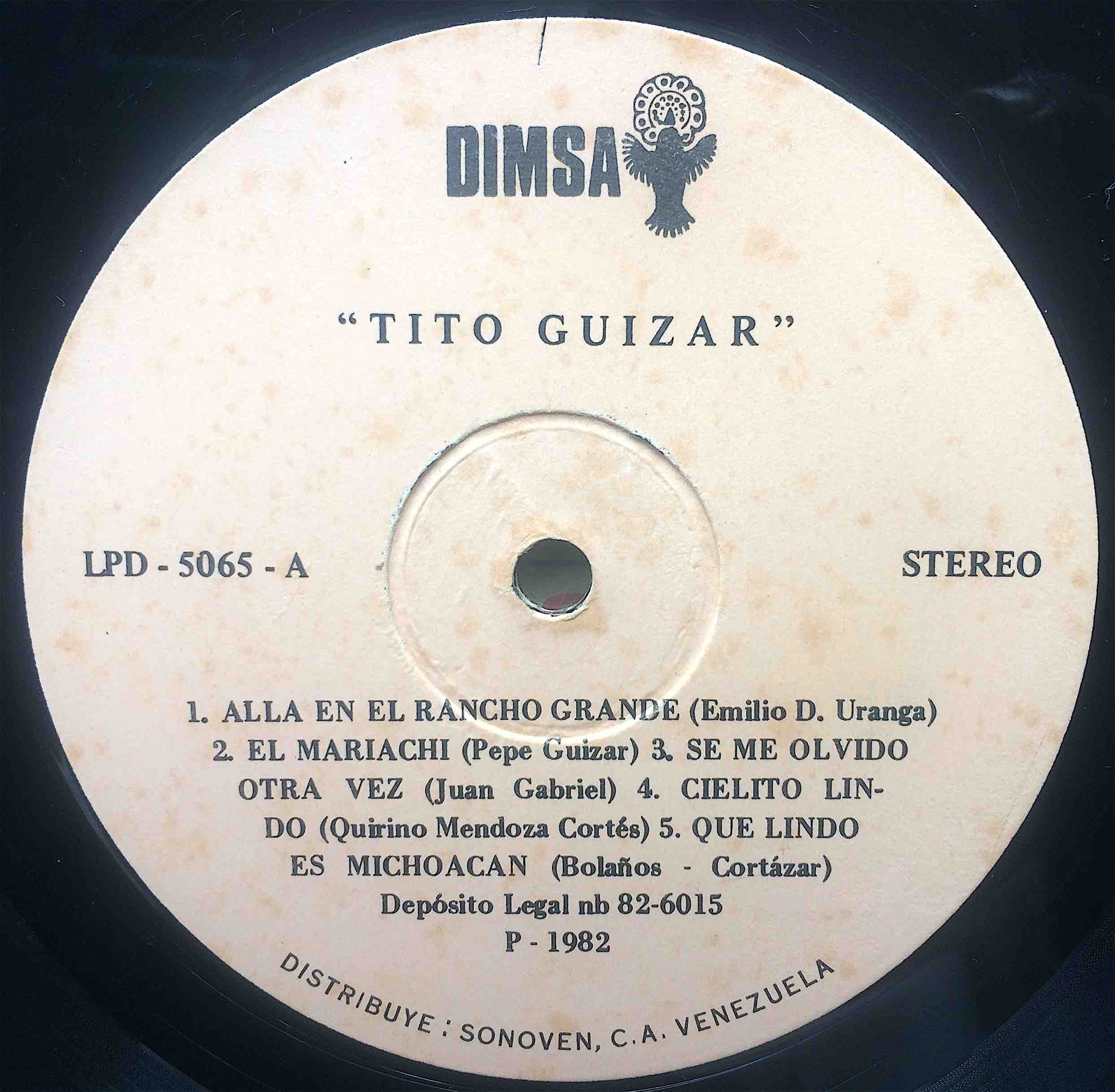 Tito Guízar Lp Vinyl His Greatest Hits Allá En El Rancho Grande Cielito ...