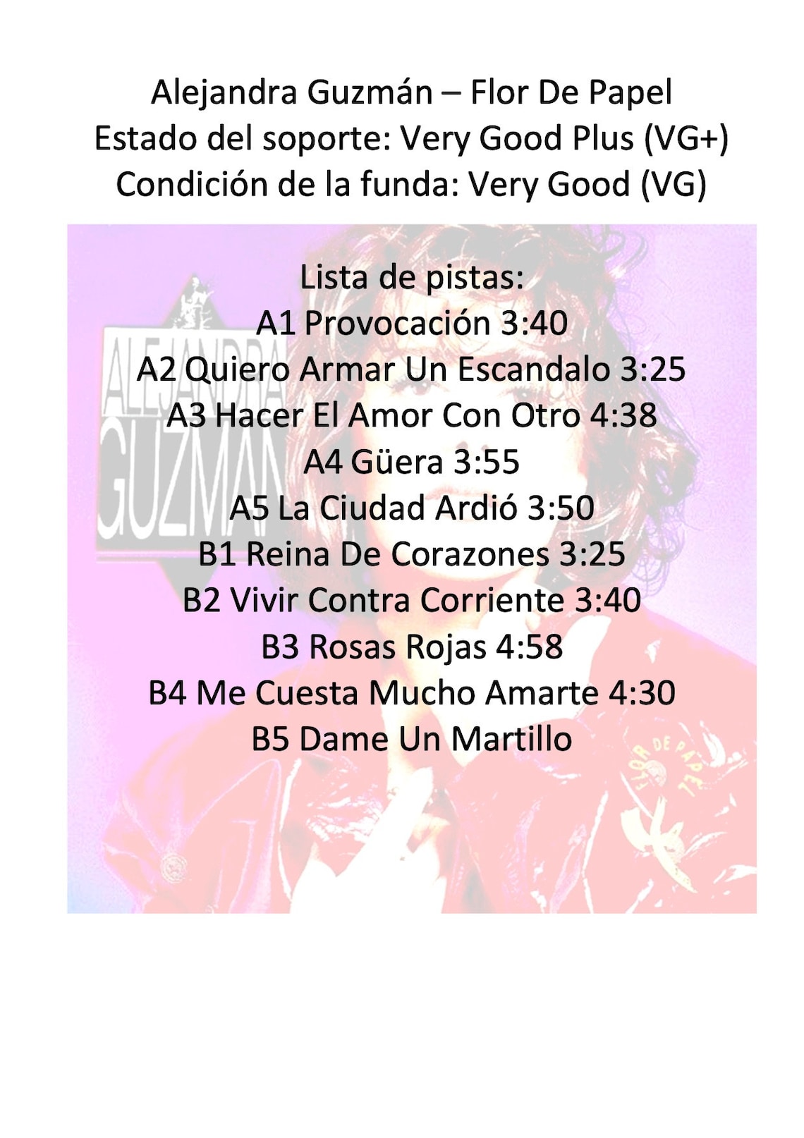 Alejandra Guzmán Vinyl Flower of Paper Original LP Record 1991 Her Best ...