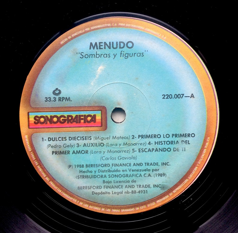 Menudo Vinyl Shadows and Figures Original LP Record 1988 Sonographic - Etsy