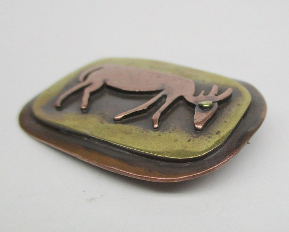 Mid century modern pin of deer , copper and brass , m… - Gem