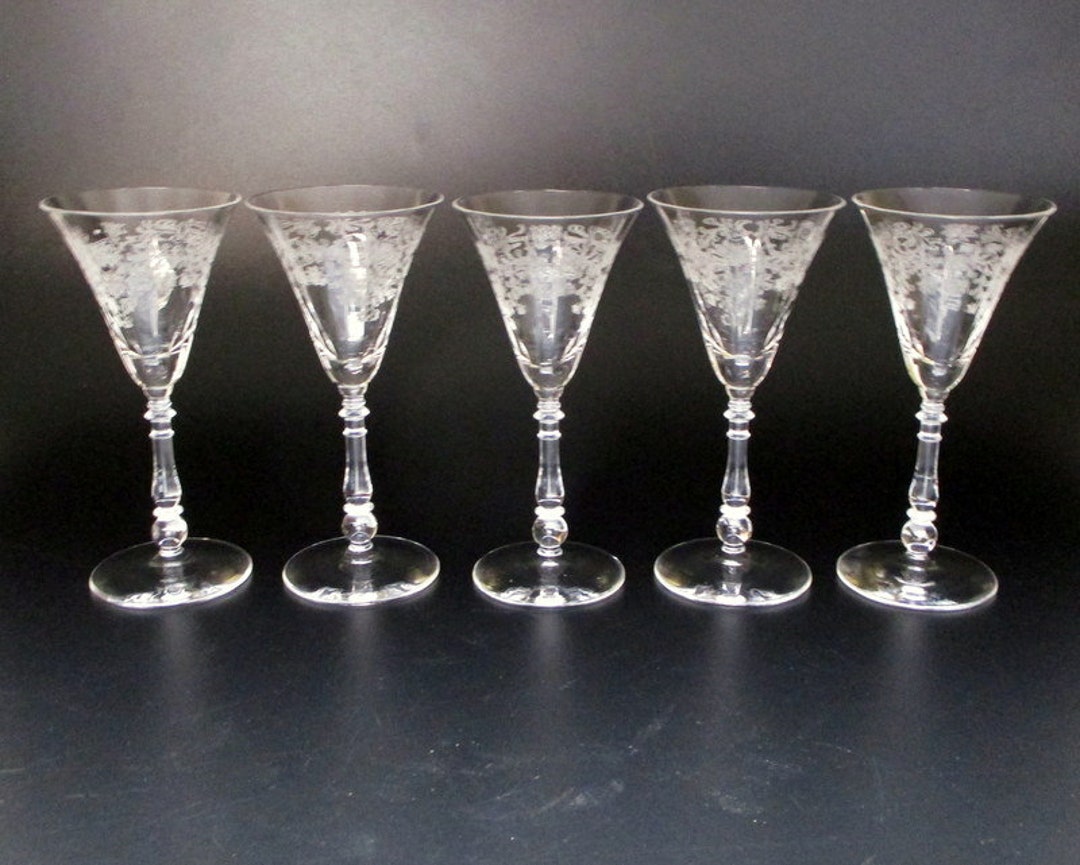 Bryce Fern Leaf Set of Five Glasses Sherry Glass 1945 Elegant Etched ...