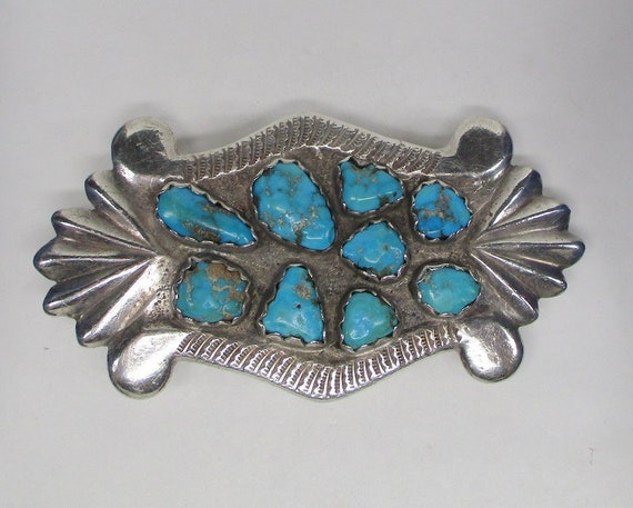 Rexx signed sterling belt buckle with turquoise Zuni … - Gem