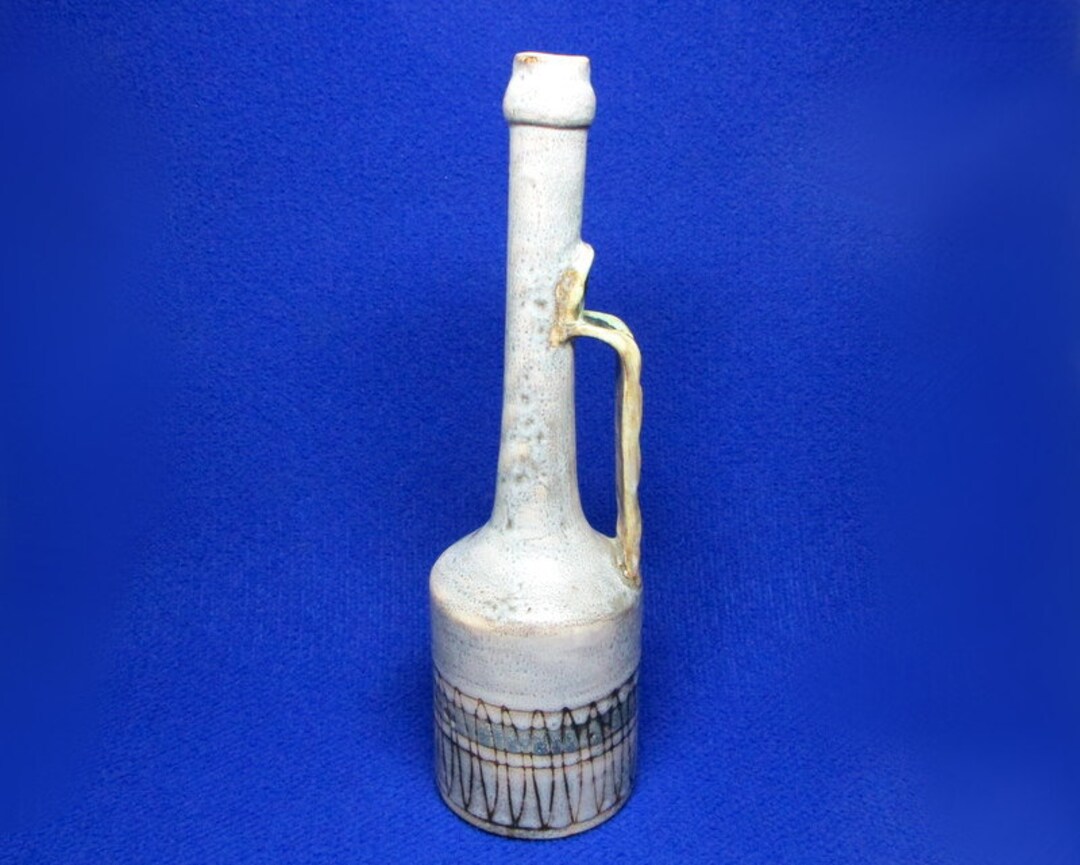 Tall Mid Century Modern Pottery Bottle , Signed Rigel (???) Mystery ...