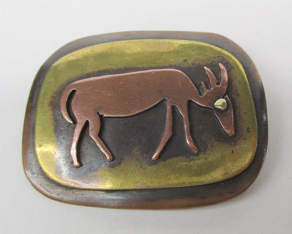 Mid century modern pin of deer , copper and brass , m… - Gem