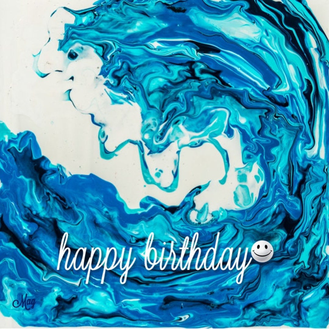 Ocean Waves Birthday Card - Acrylic Pour Art Design - Etsy