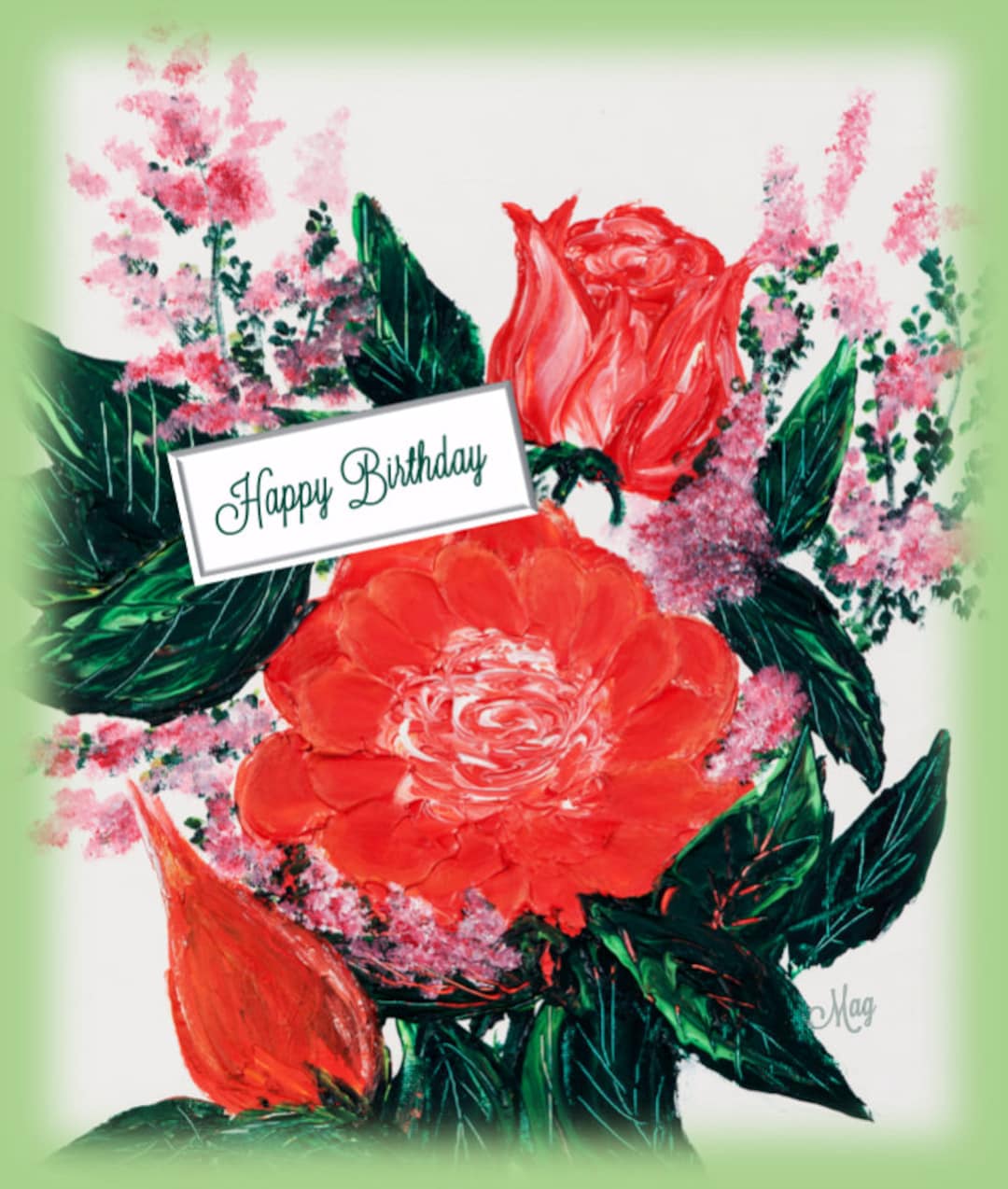 Celebrate With Red Roses: Happy Birthday Card for Loved Ones - Etsy