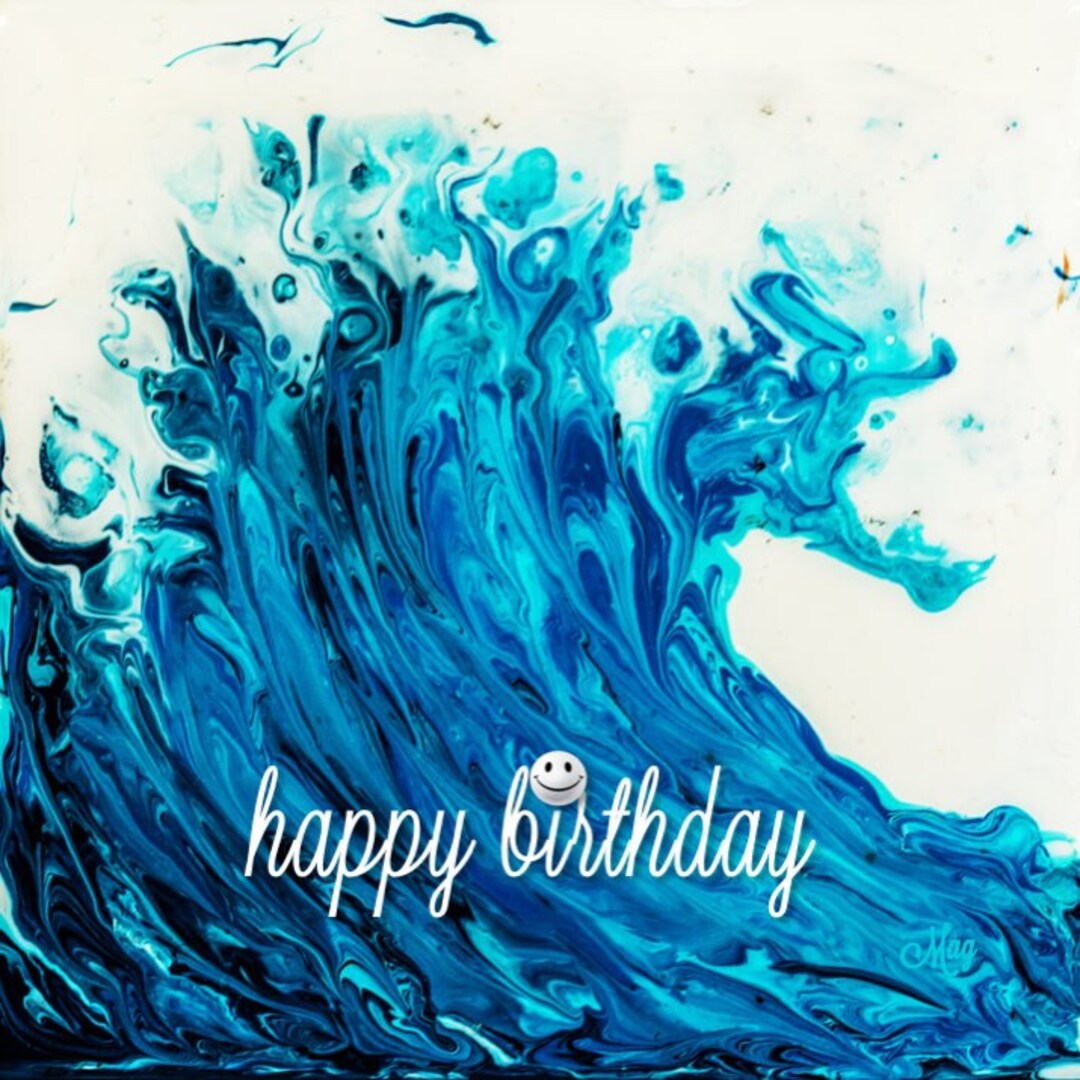 Ocean Waves Birthday Card - Abstract Acrylic Pour Art - Etsy