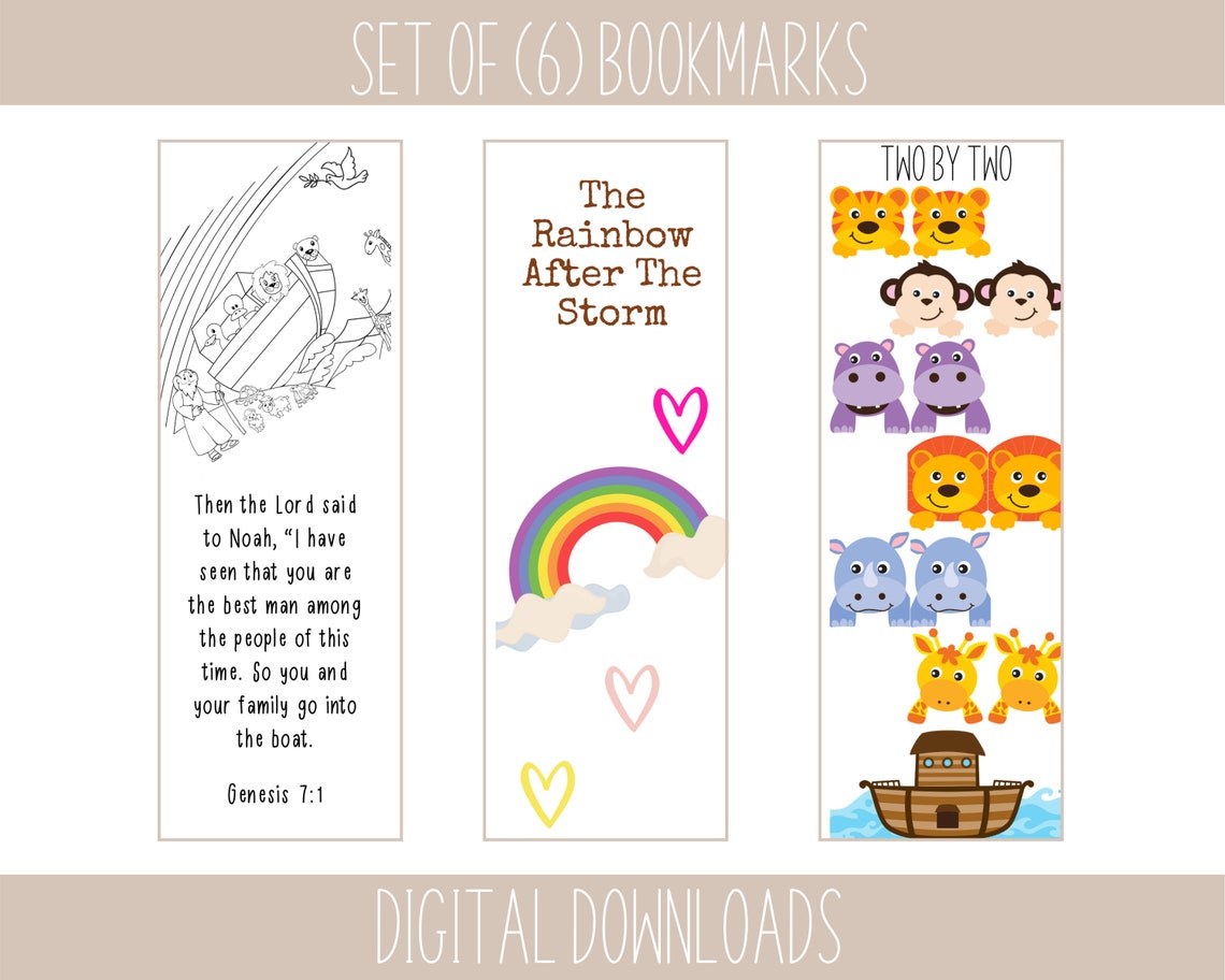 Set of 6 Inspirational Scripture Bookmarks, Noah's Ark Biblical ...