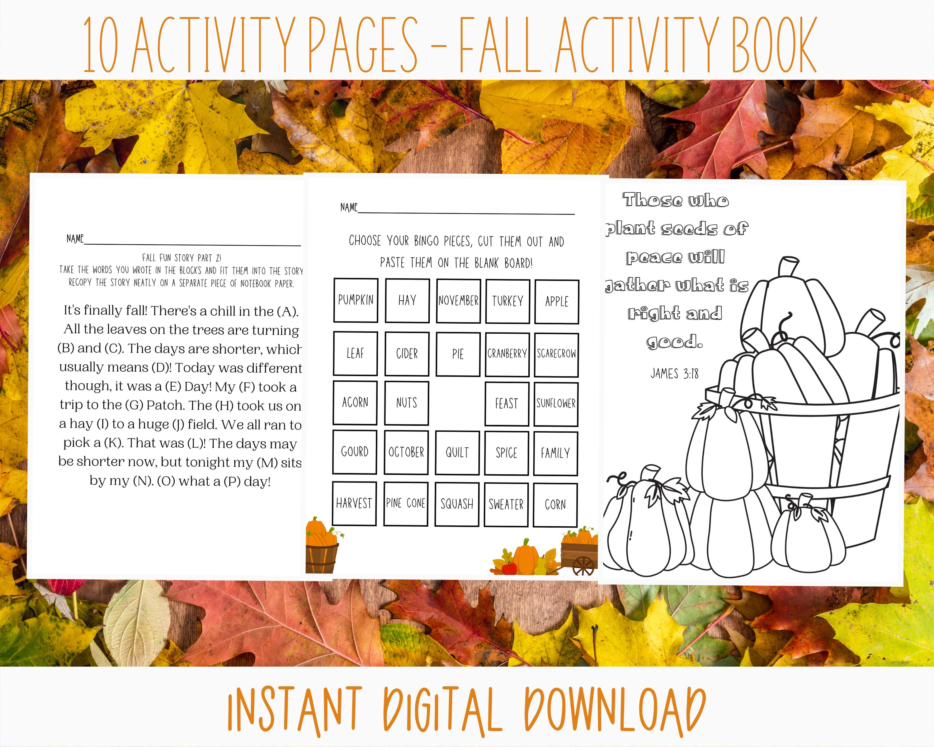 Fall Themed Christian Activity Printable Workbook for Kids - Etsy