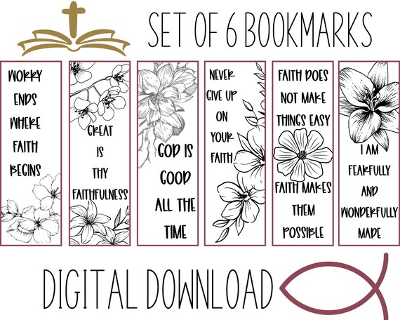 Floral Printable Bookmarks Set of 6 Inspirational Scripture - Etsy