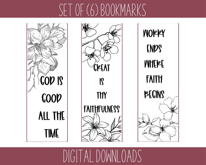 Floral Printable Bookmarks - Set of 6 Inspirational Scripture Bookmarks ...