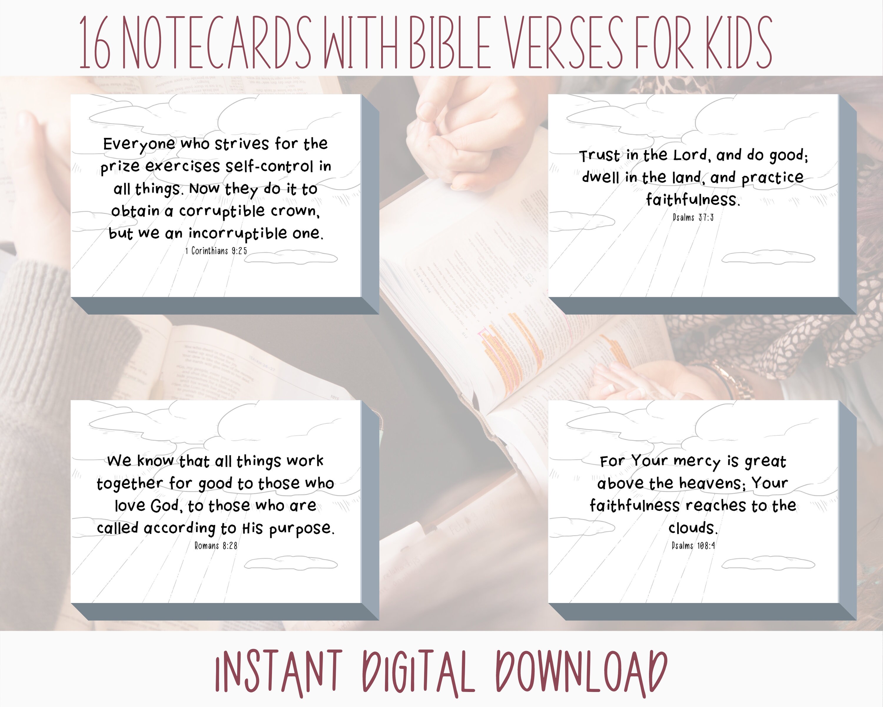 Bible Study Flash Cards 16 Bible Verse Printable Cards Christian Study ...