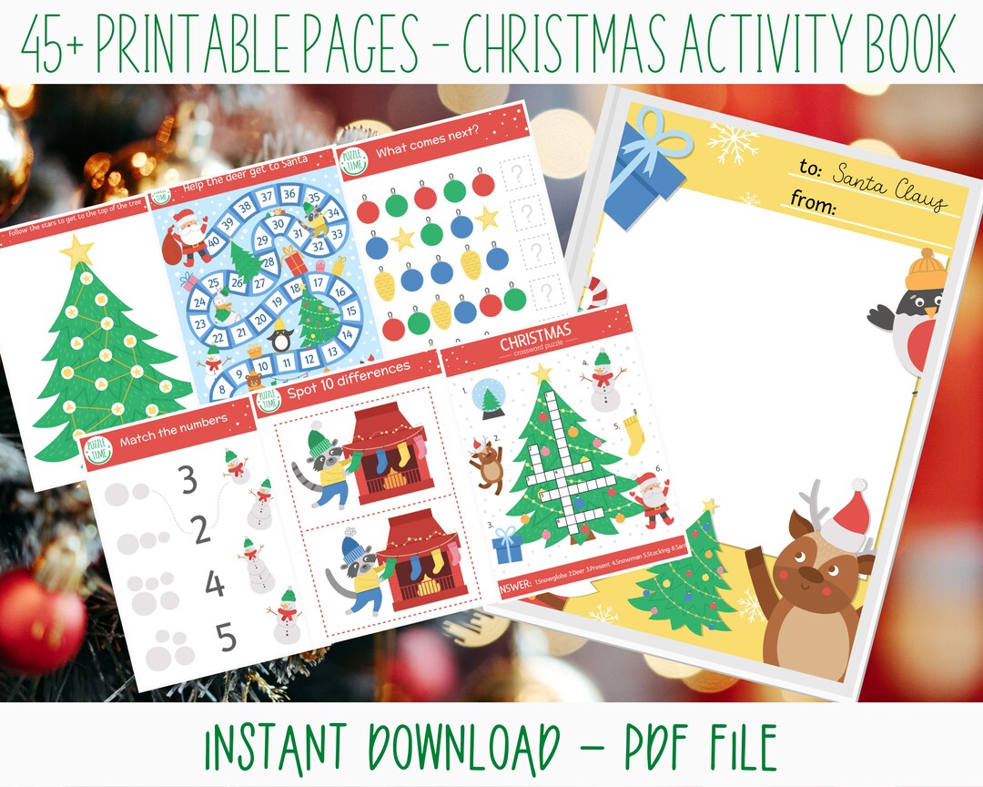 Christmas Activity Printable Workbook for Kids - Etsy