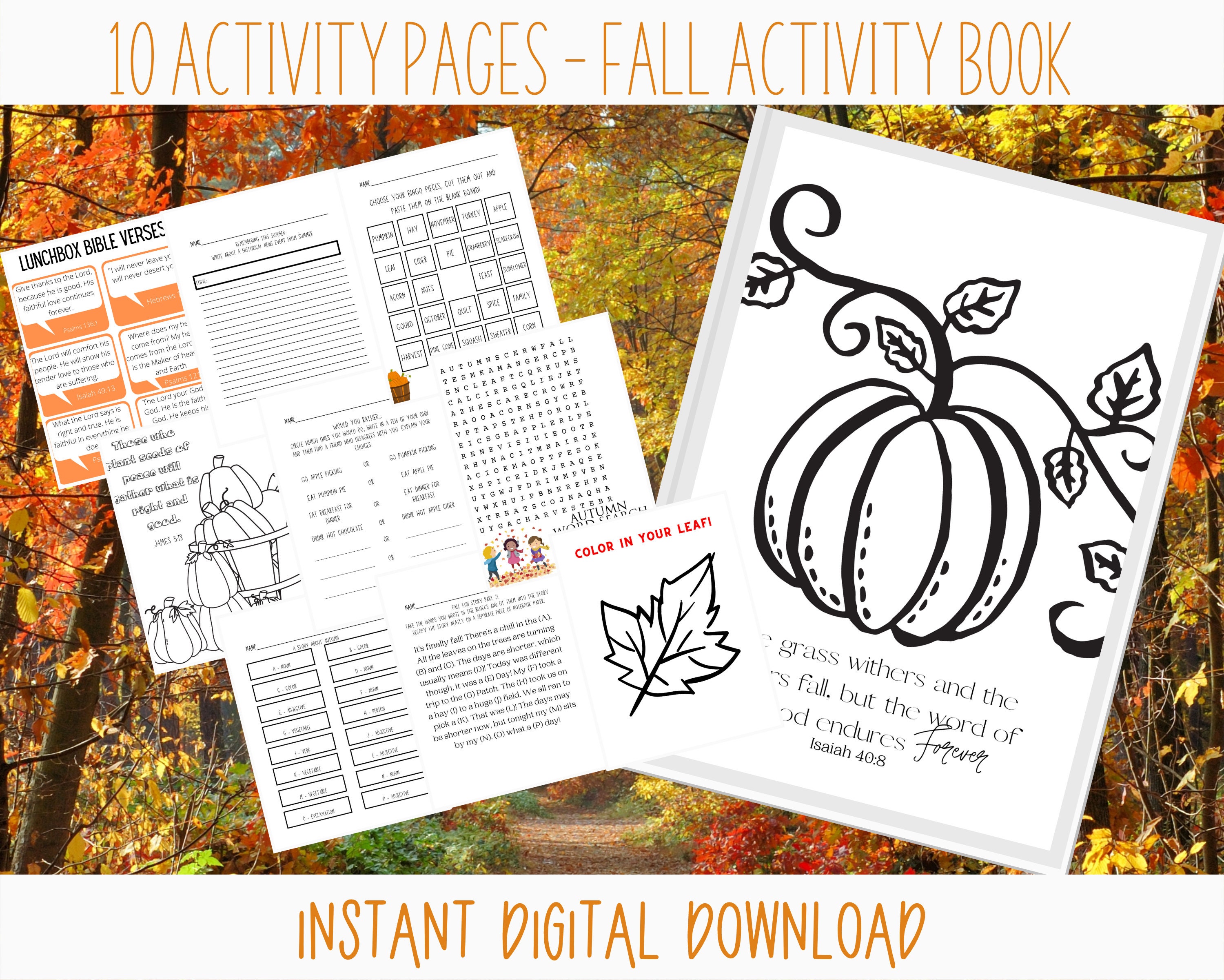 Fall Themed Christian Activity Printable Workbook for Kids - Etsy