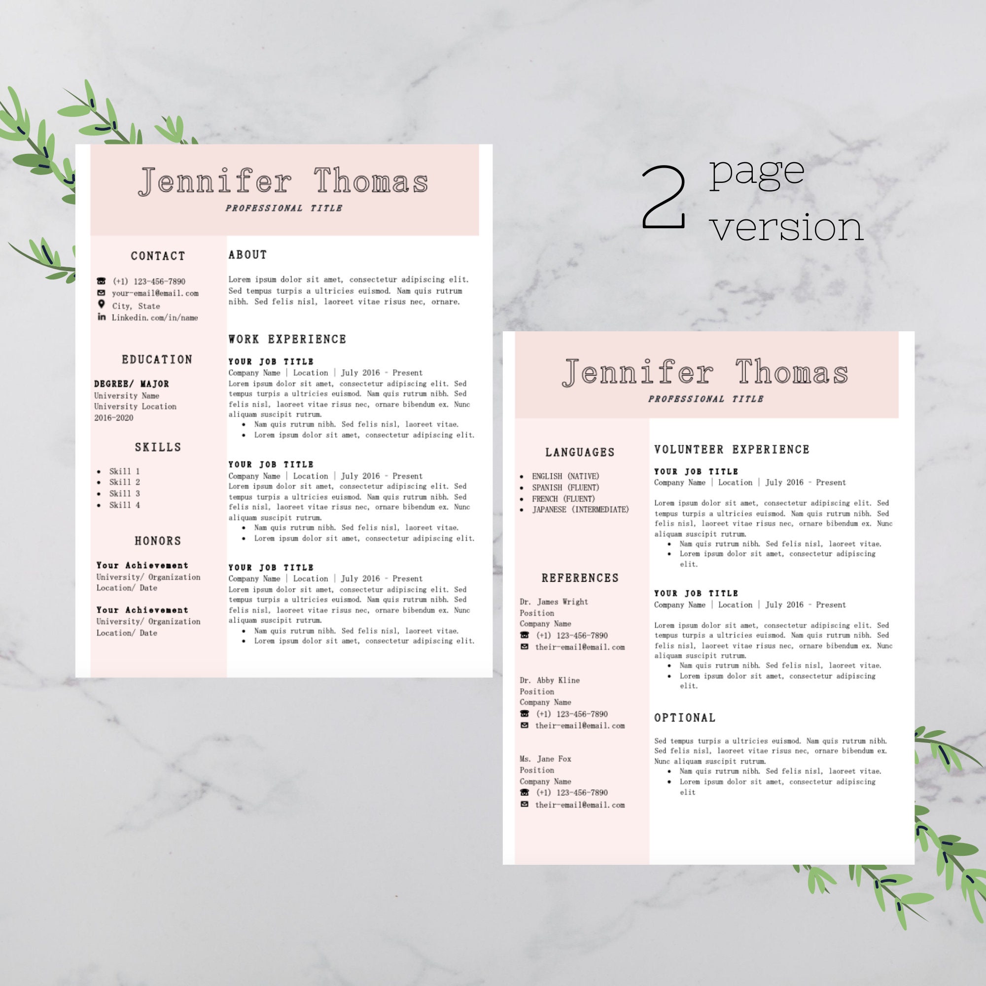 Resume Template Word | Cover Letter | Reference Page | CV Template ...