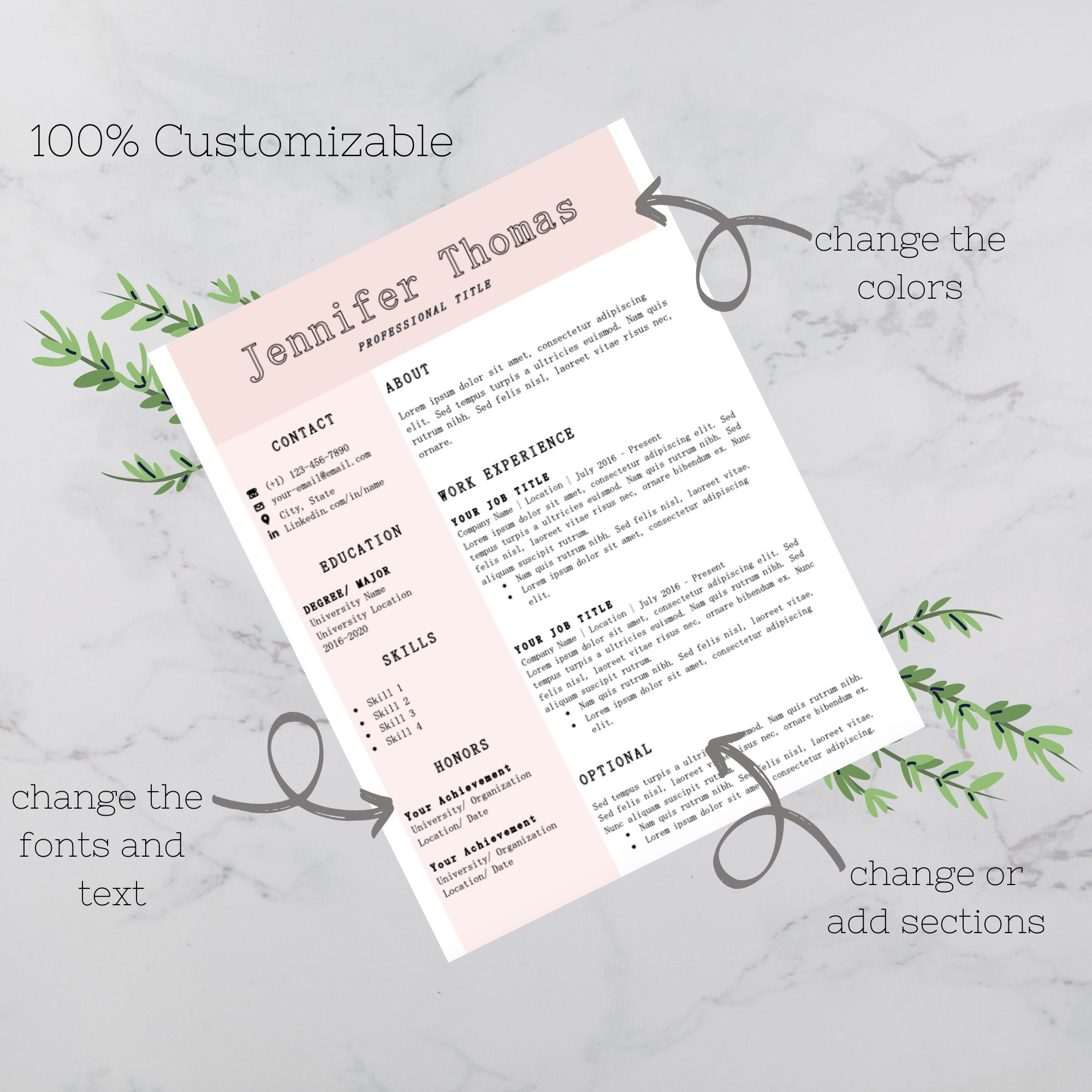 Resume Template Word | Cover Letter | Reference Page | CV Template ...