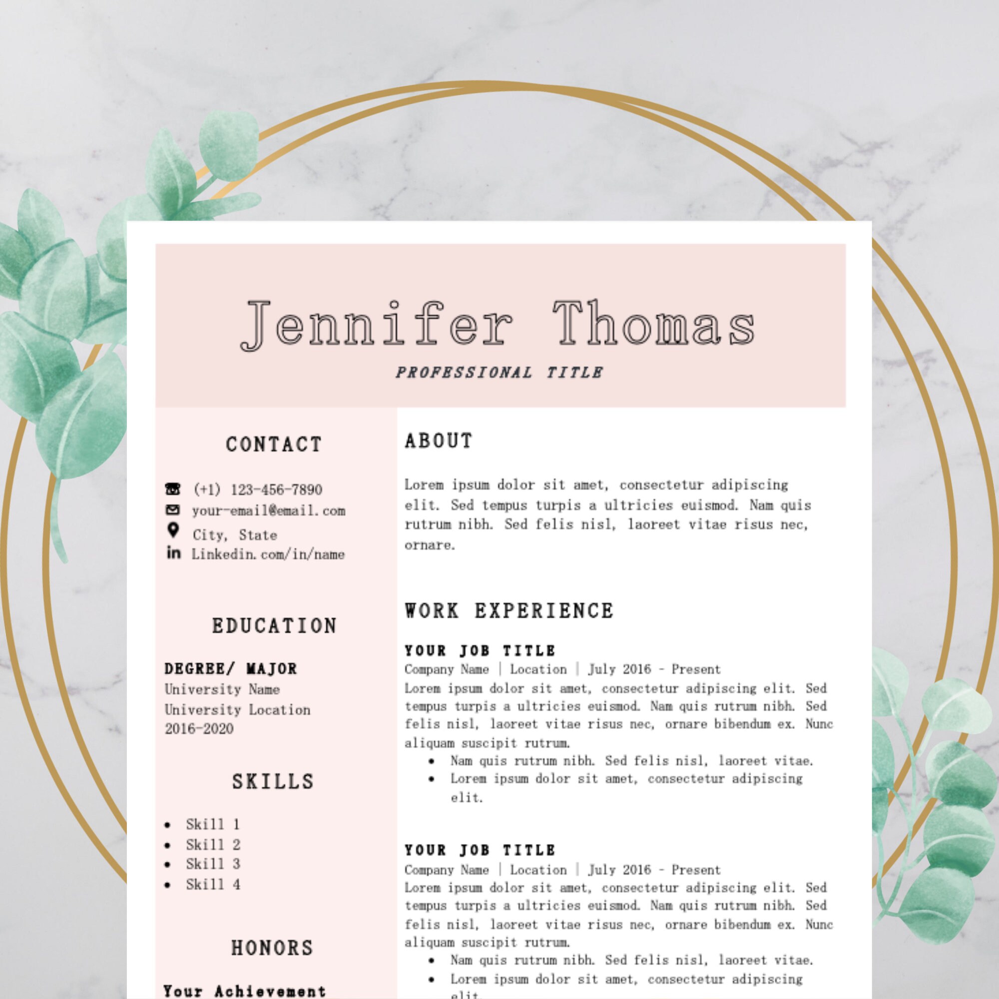 Resume Template Word | Cover Letter | Reference Page | CV Template ...