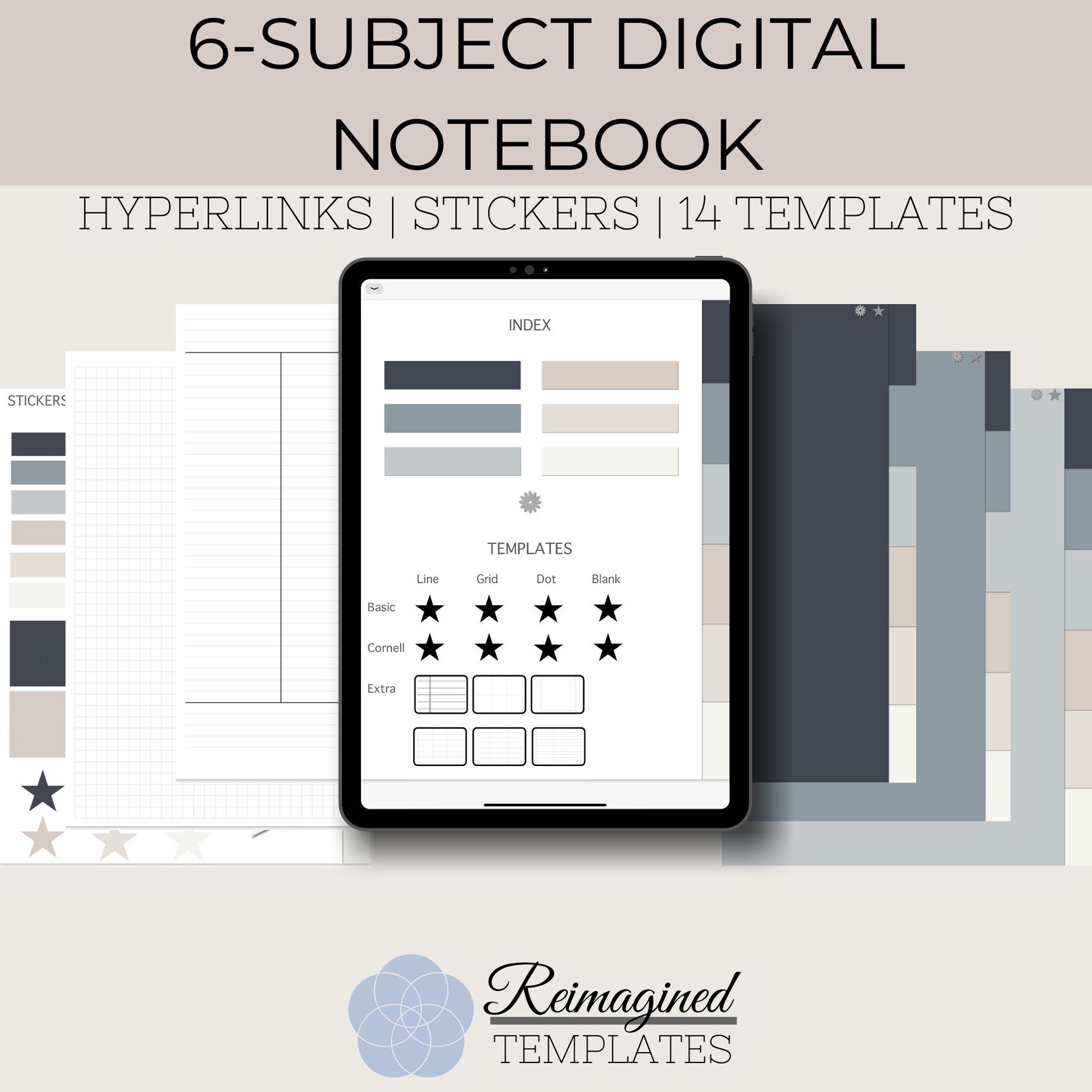 6 SUBJECT DIGITAL NOTEBOOK Goodnotes Notebook Hyperlinked Journal ...