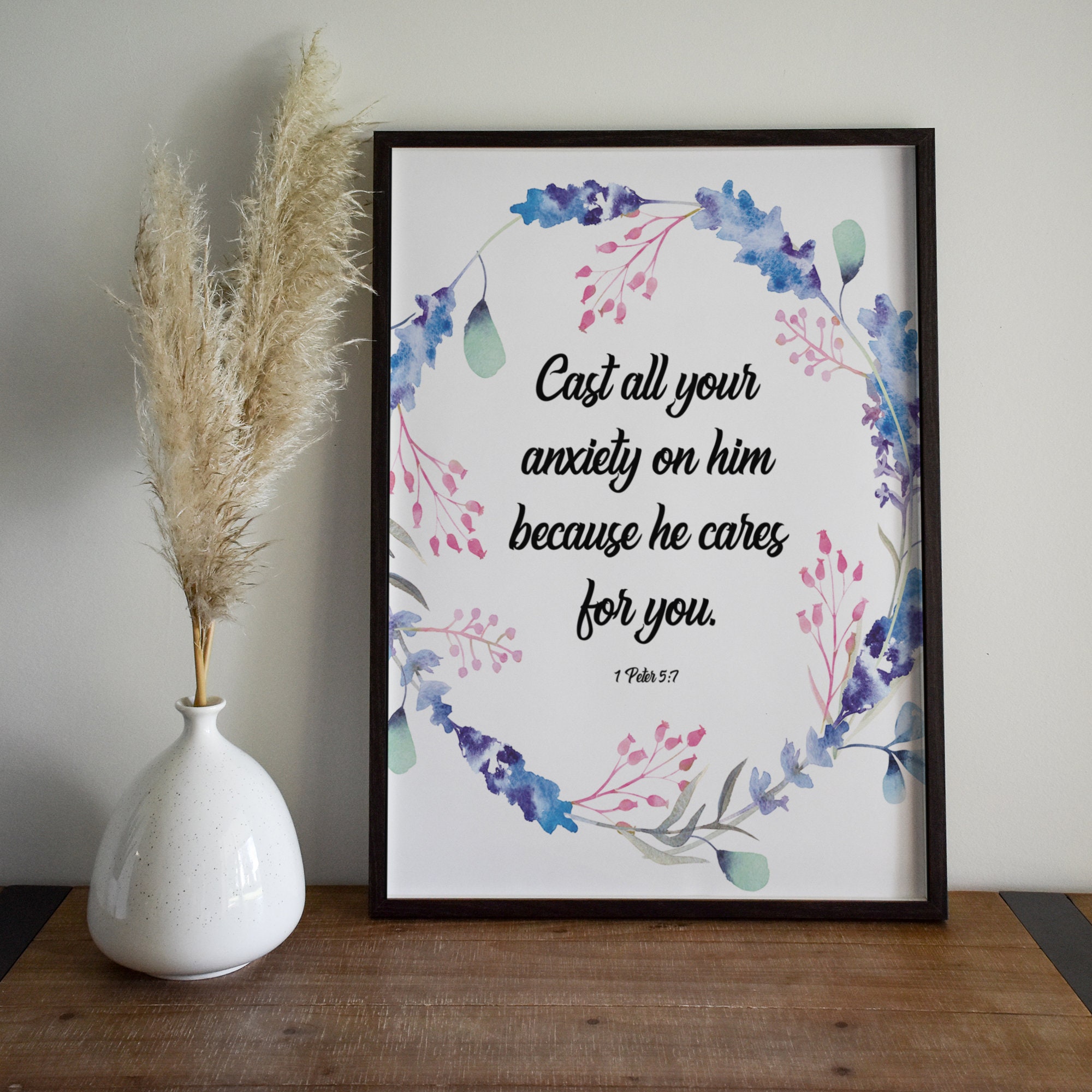 10 Pack, Bible Verse Poster Art Set, Bible Verse With Watercolor Wreath ...