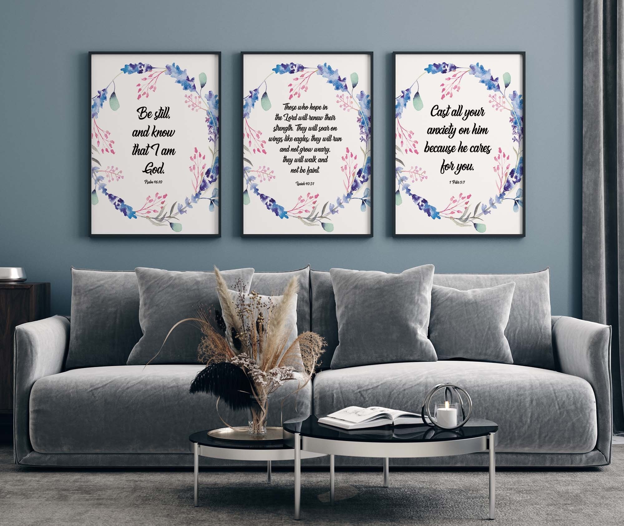 10 Pack, Bible Verse Poster Art Set, Bible Verse With Watercolor Wreath ...