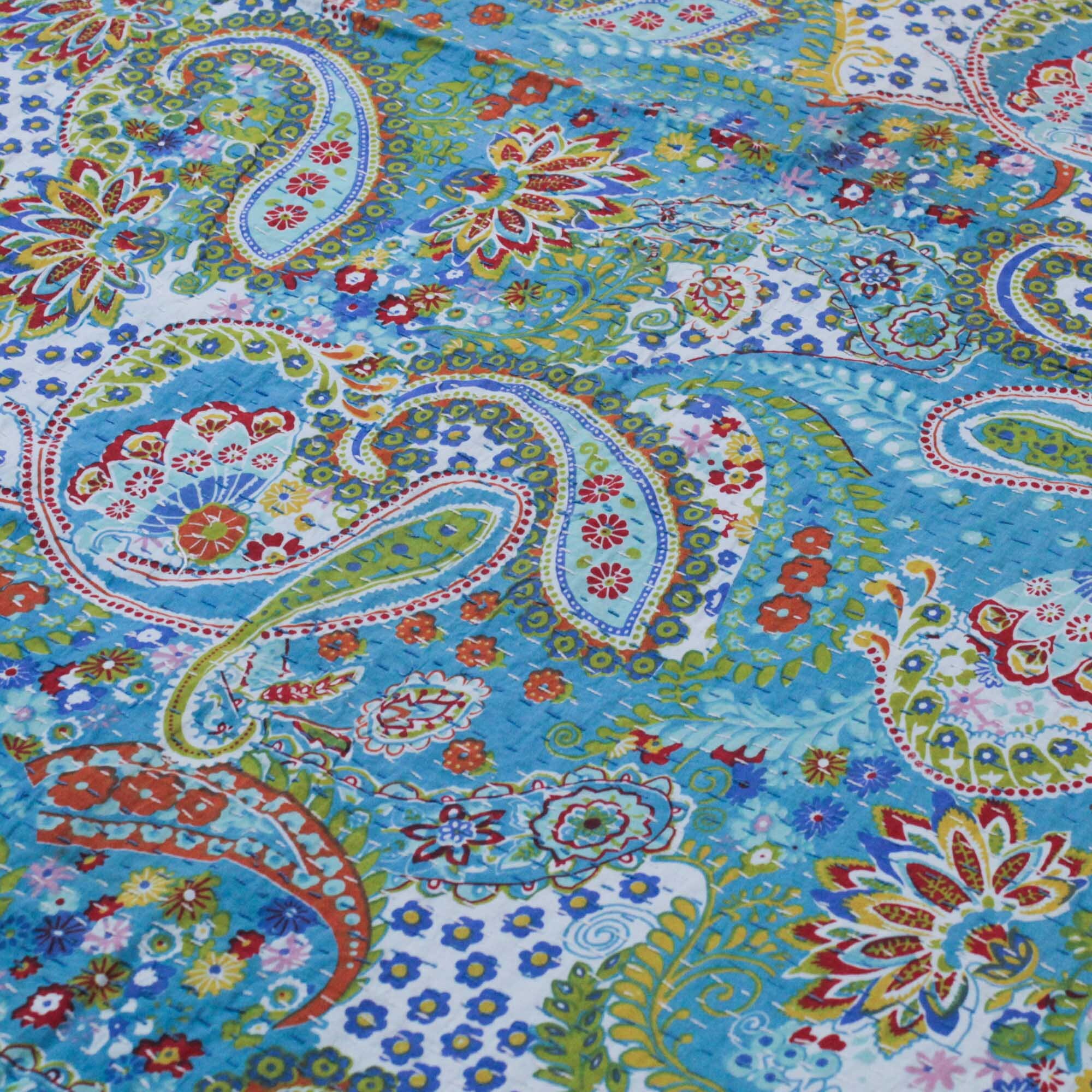 Hand Block Printed Paisley Pattern Kantha Quilt Multipurpose - Etsy