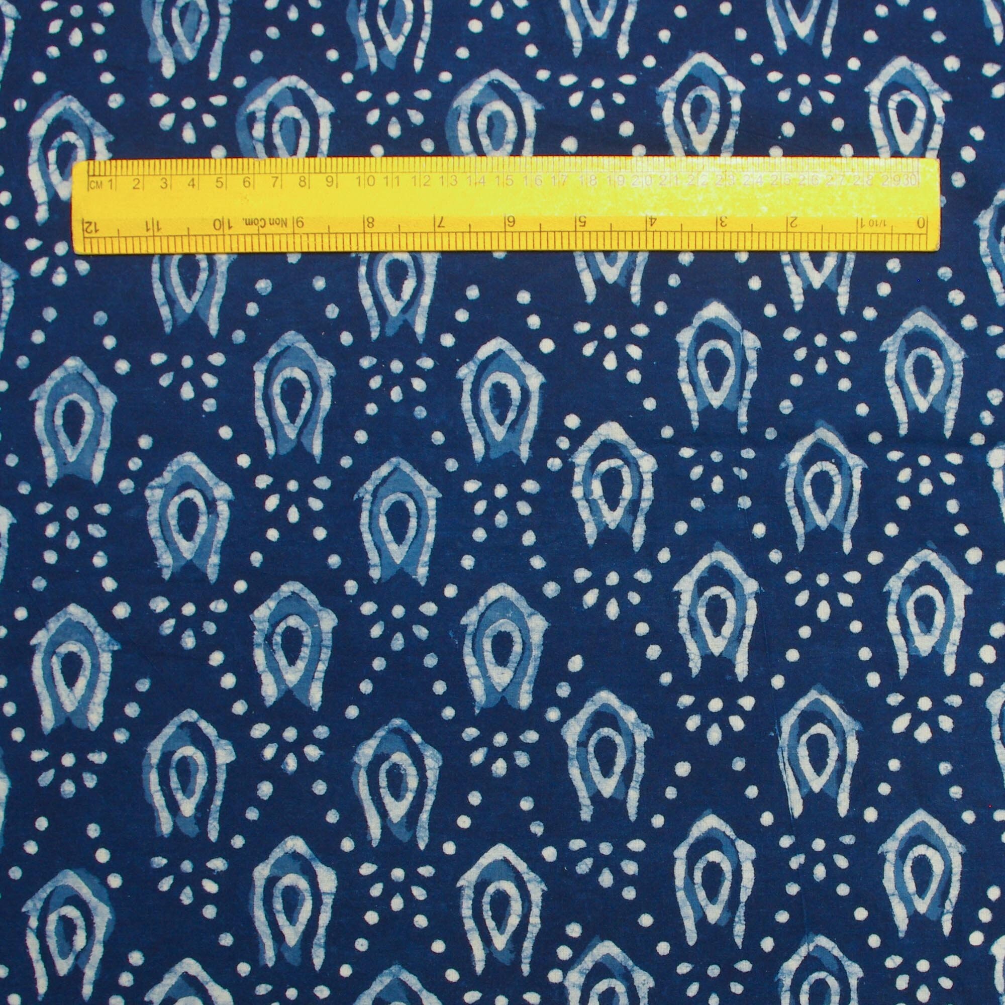 Indigo Dabu Peacocks Feathers Pattern Hand Block Printed 100% Cotton ...