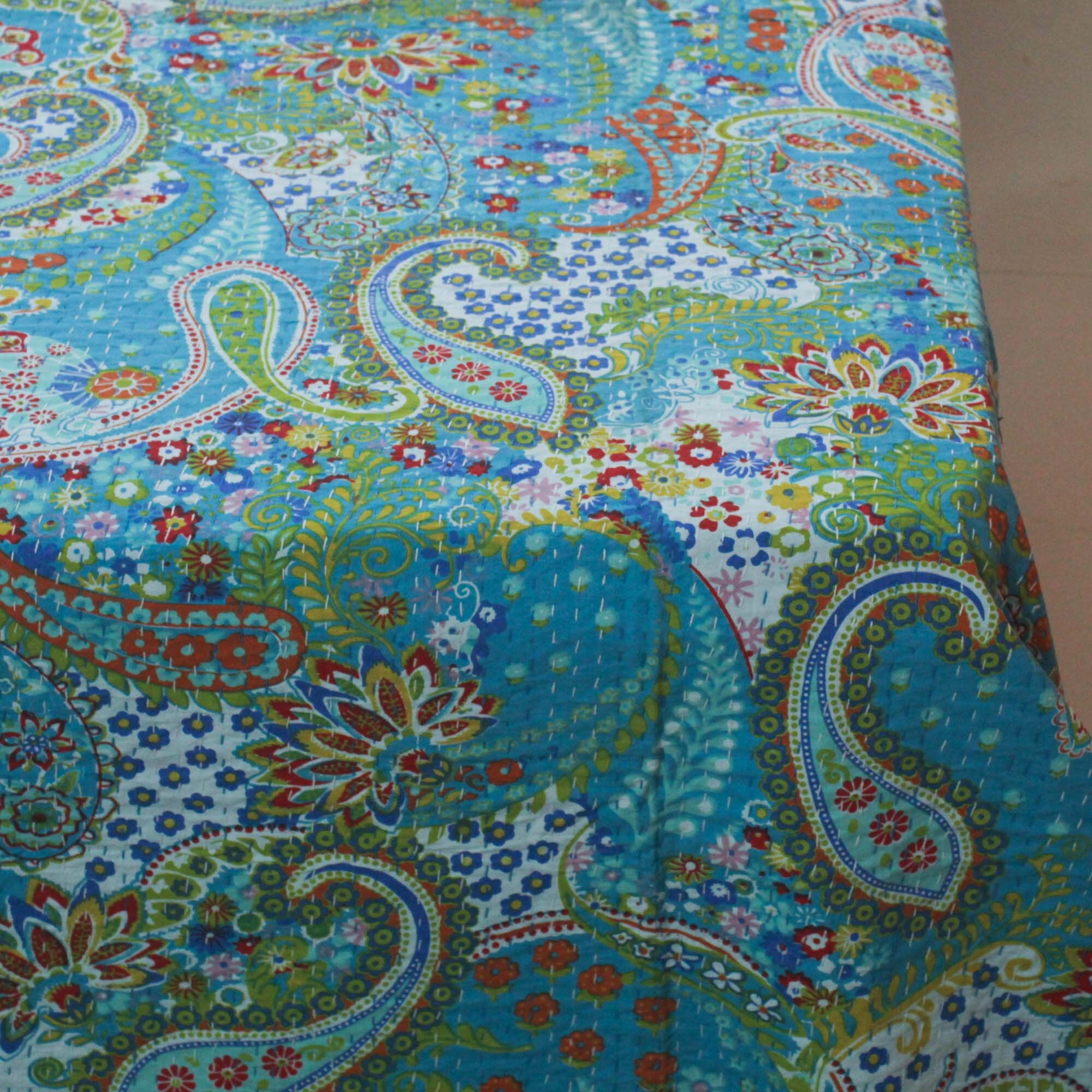Hand Block Printed Paisley Pattern Kantha Quilt Multipurpose - Etsy