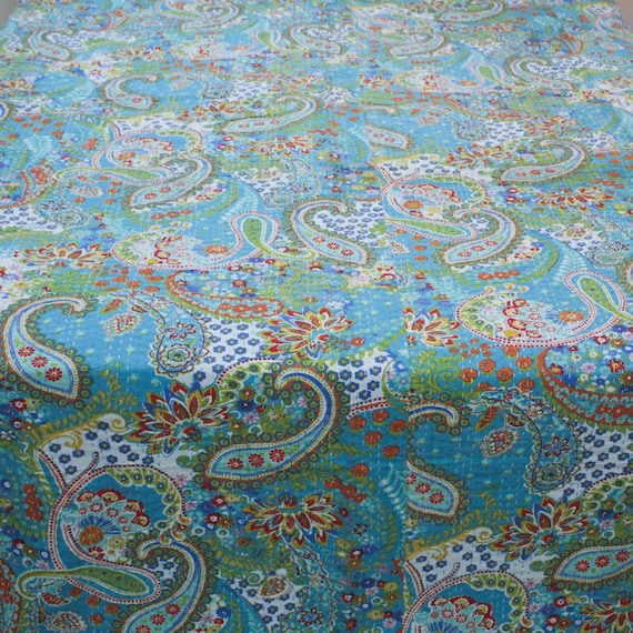 Hand Block Printed Paisley Pattern Kantha Quilt Multipurpose - Etsy