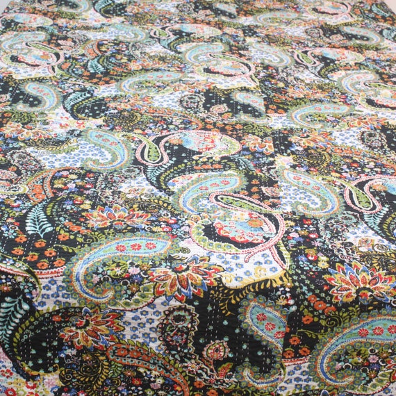 Hand Block Printed Paisley Pattern Kantha Quilt Multipurpose - Etsy