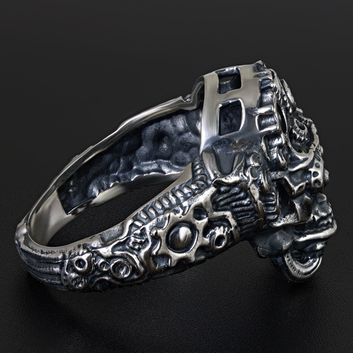 Mens Ring 925 Sterling Silver Blackened. Cyberpunk Ring for | Etsy
