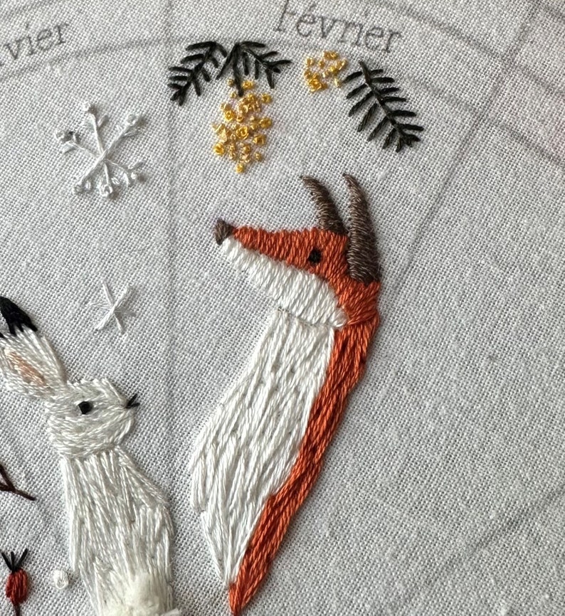 February Embroidery Pattern : Calendar to Embroider, Seasons Winter Fox ...