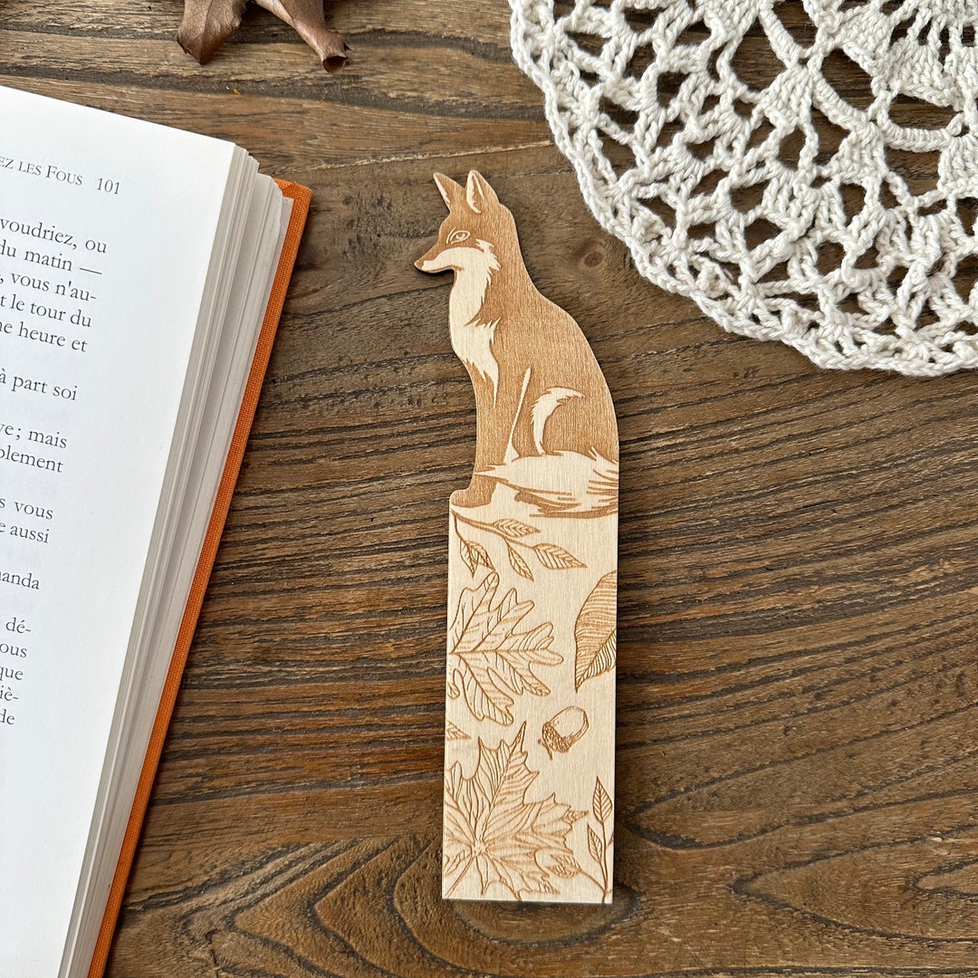 Fox and Leaves Wood Bookmark - Laser Cut and Engraved Bookmark,autum ...