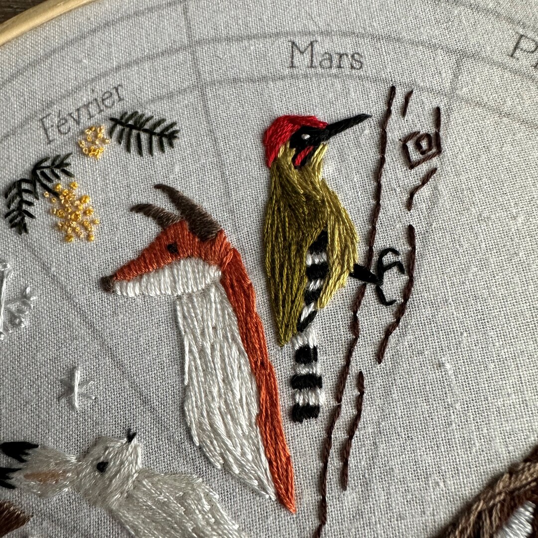 March Embroidery Pattern : Calendar to Embroider, Seasons Winter Bird ...
