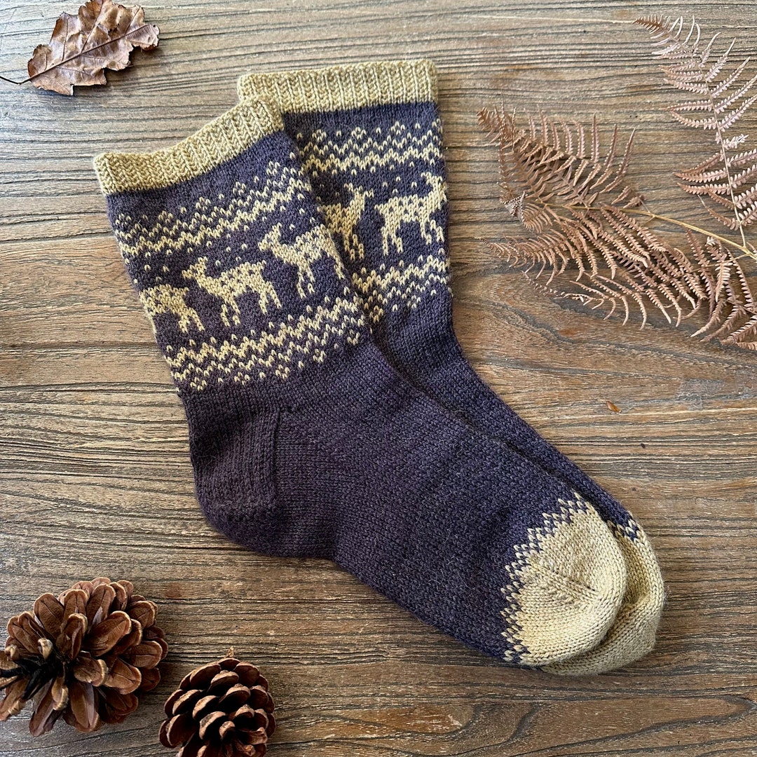 A Walk in the Wild Socks - Pdf Knitting Pattern Colorwork, Autumn Deer ...