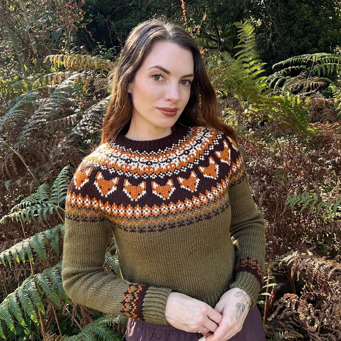 PDF Knitting Pattern – Cedar Fox Sweater, Fair Isle Fox Colorwork ...