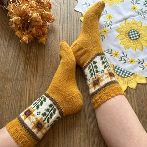 Sunflower Fields Socks - Pdf Knitting Pattern Colorwork, Flower ...