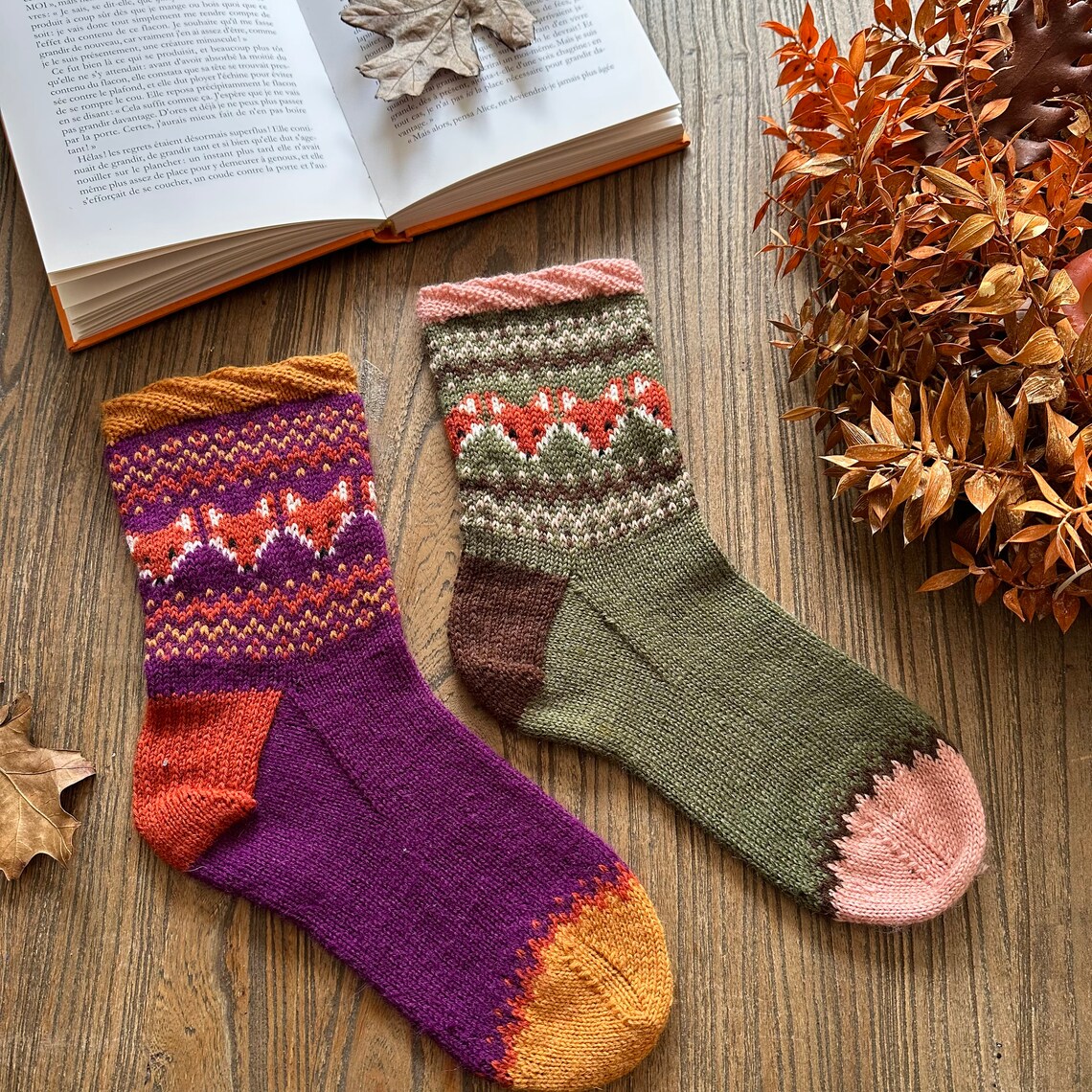 Woodland Fox Socks - Pdf Knitting Pattern Colorwork, Fox Autumn - Etsy
