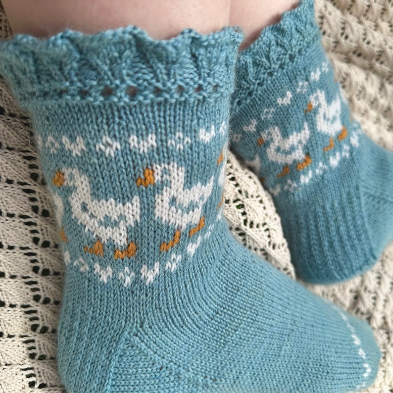 White Goose Socks - Pdf Knitting Pattern Colorwork, Spring Summer Bird ...
