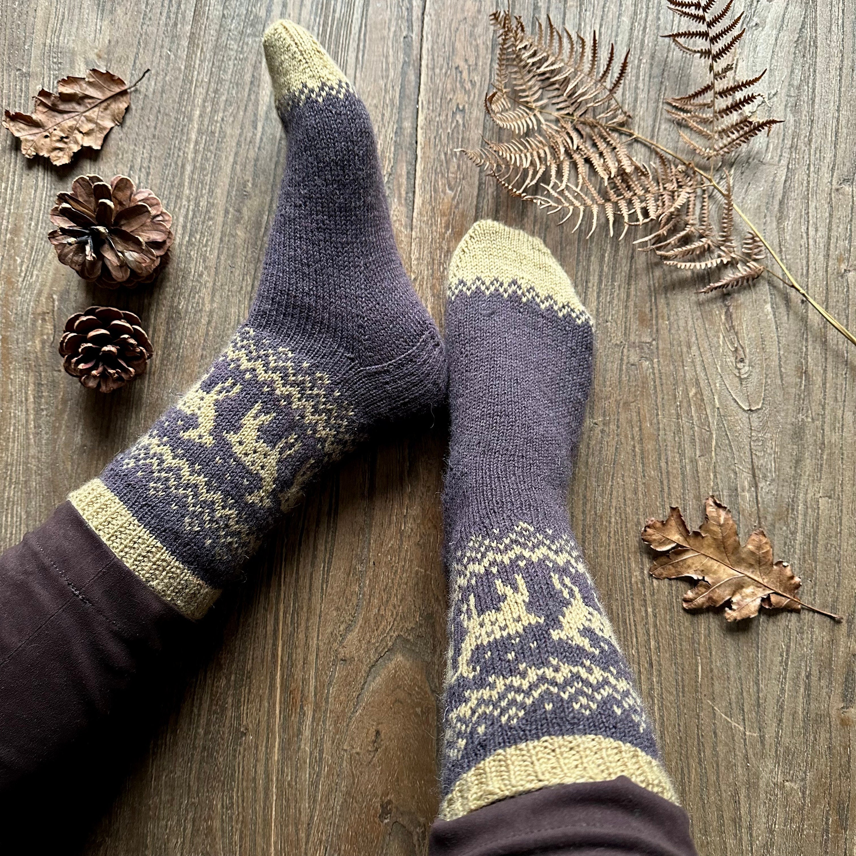 A Walk in the Wild Socks - Pdf Knitting Pattern Colorwork, Autumn Deer ...