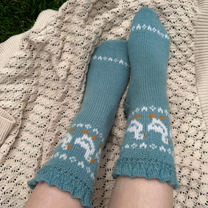 White Goose Socks - Pdf Knitting Pattern Colorwork, Spring Summer Bird ...