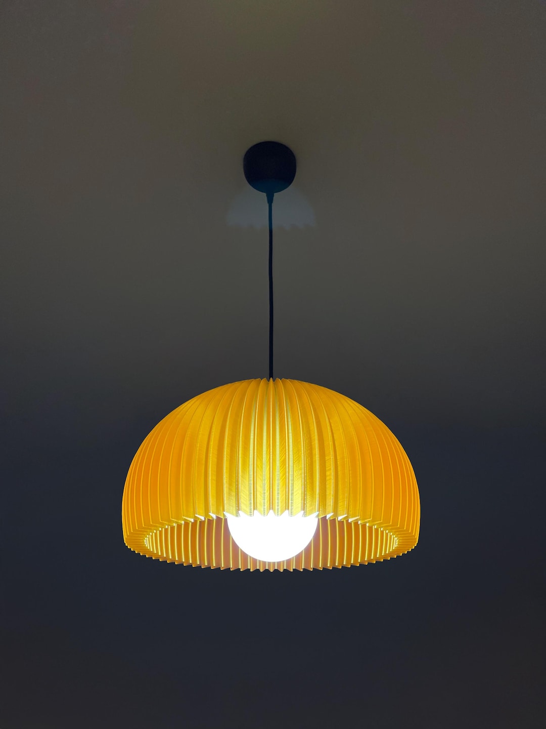 Amber Half Dome Ribbed Pendant Light Shade | Retro Stripped Hanging ...
