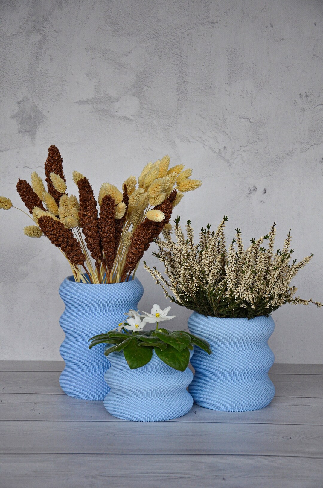 Pastel Blue Modern Flower Vase - Wavy 3d Printed Cute Flower Pot ...