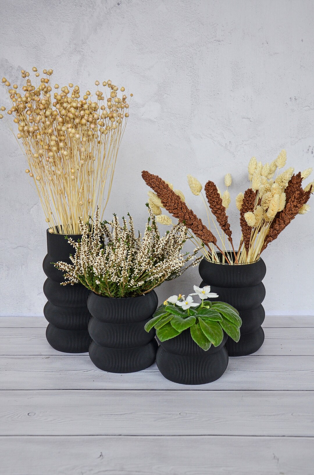 Modern Black Vase for Flowers - Gothic Noir Decor Succulent Dark ...