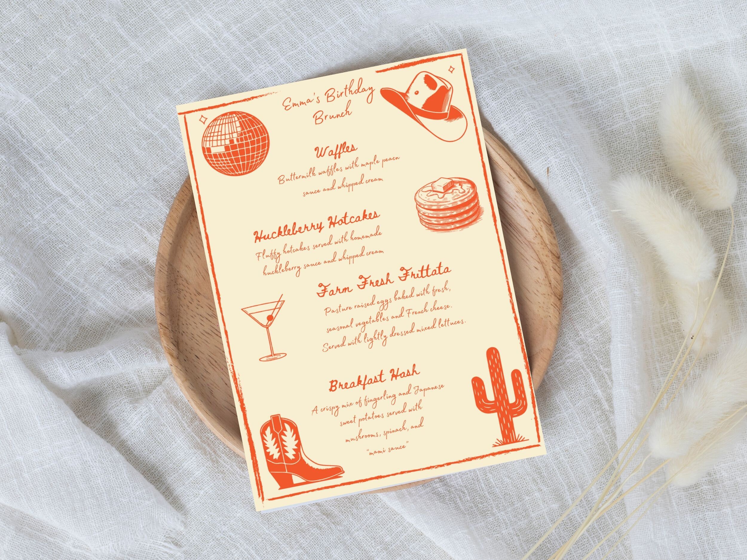 Western Brunch Menu - Template, Menu Card, Menu Printable, 5x7 and 8 ...