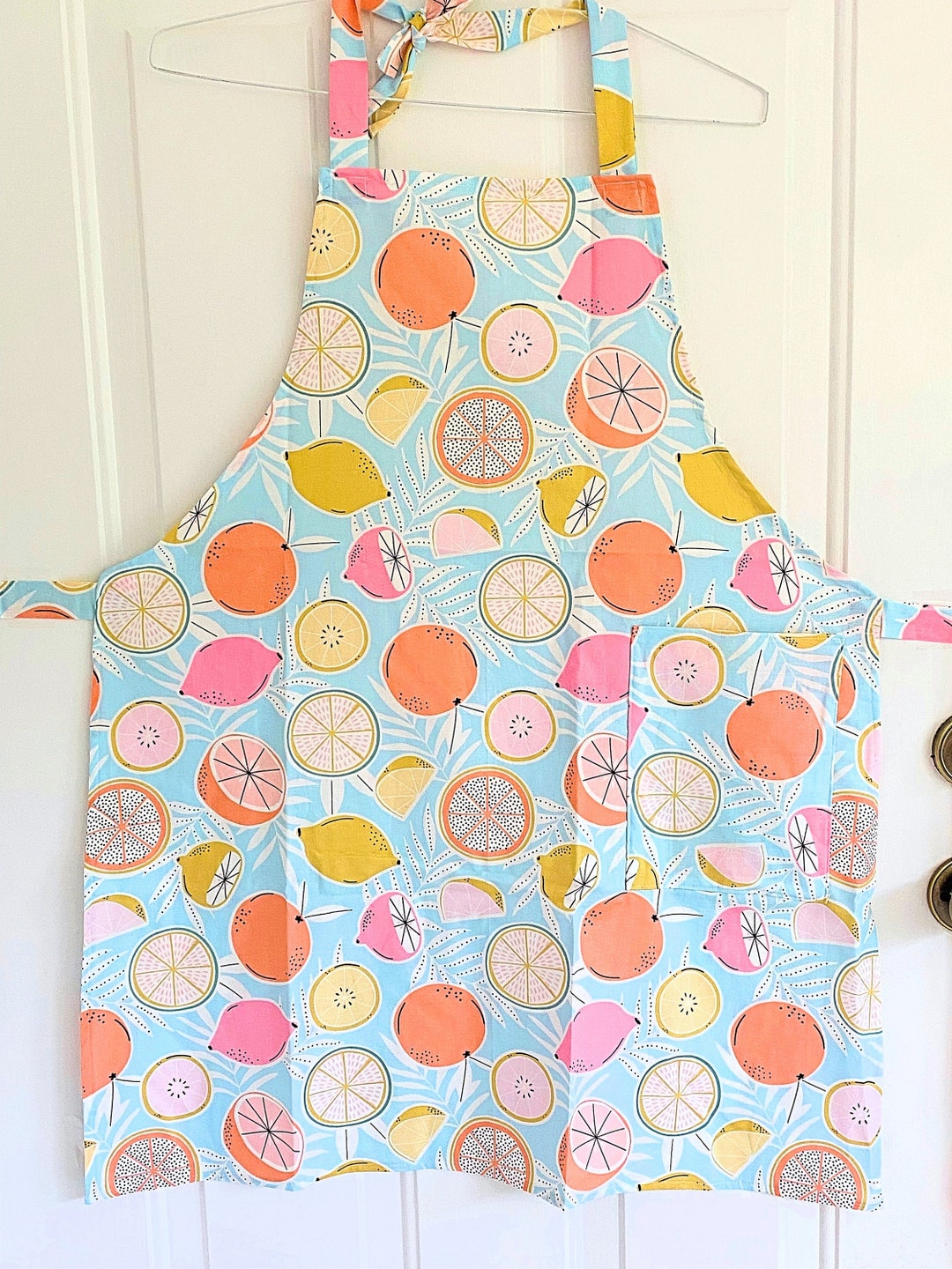 Fruit Apron, Blue Fruit Print Apron, Blue Apron, Fruit Print, Women's ...