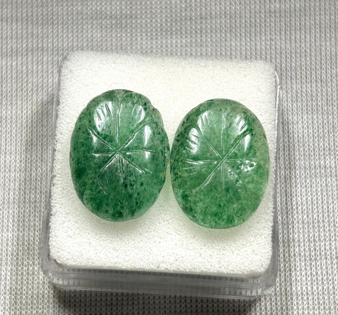 Emerald Green Strawberry Quartz Gemstone Pair: 15x20mm Carved Stone - Etsy
