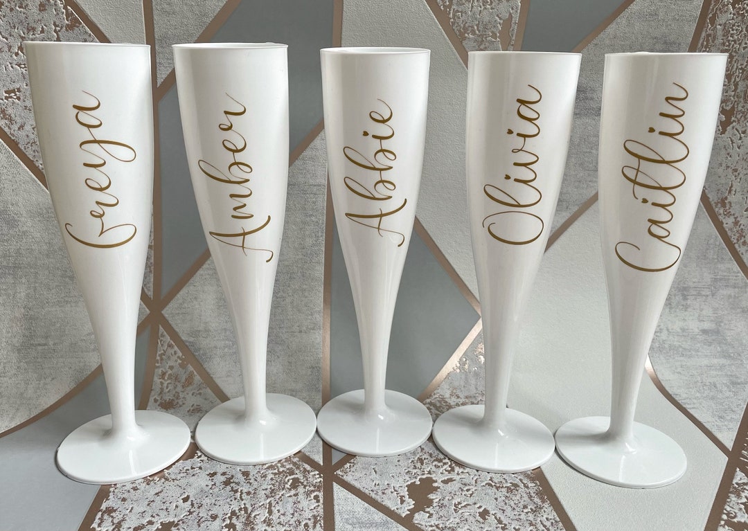 Personalized White Champagne Flutes: Biodegradable Plastic Party Decor ...