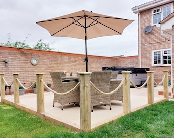 Wood/timber Post and Rope, NO DIG Kit Richthepostman 18mm Single Rope ...