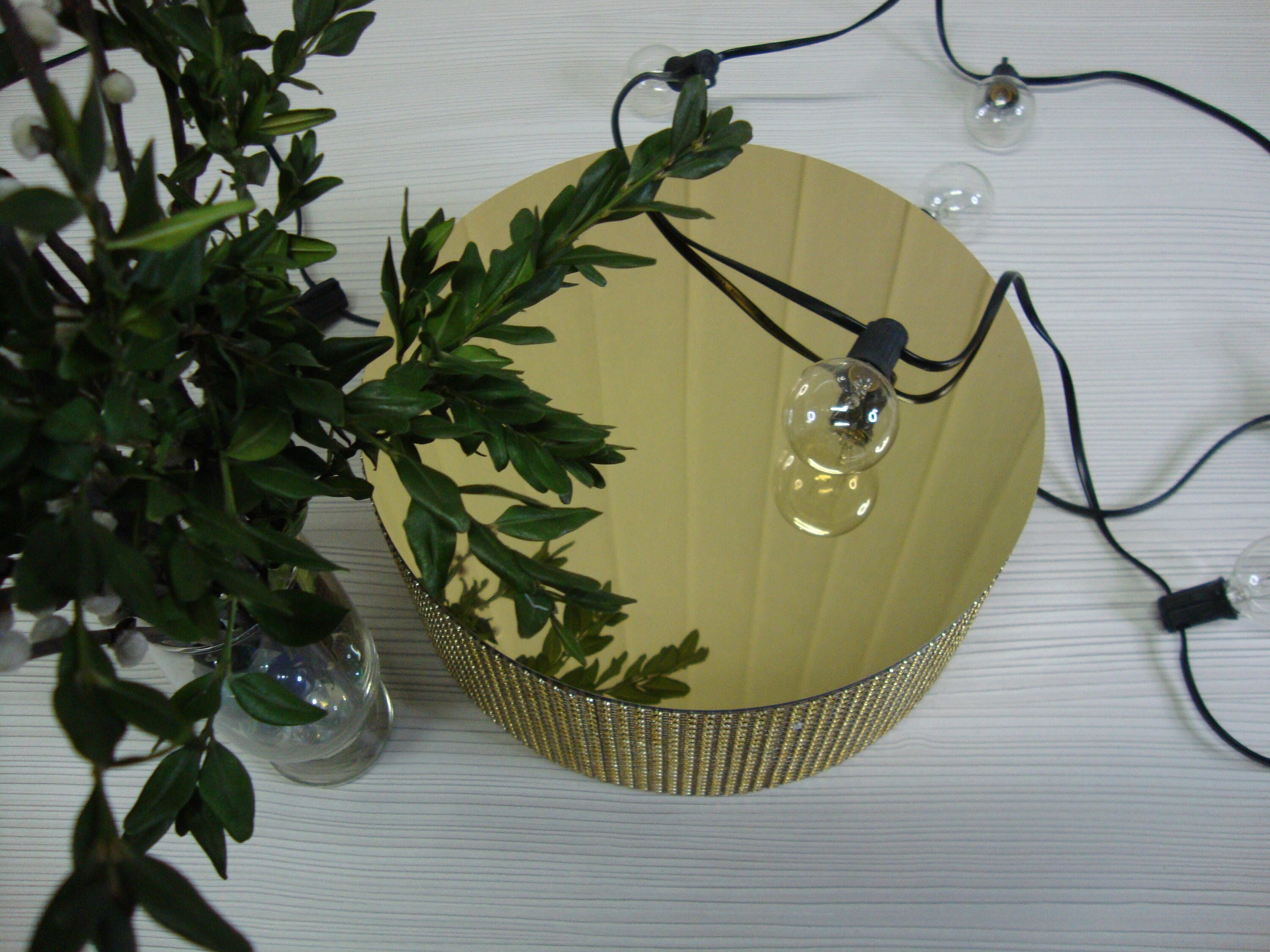 Round Mirror Gold Cake Stand With Rhinestone Sides Height 4 Inches ...