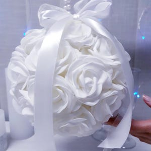 White Wedding Pomander, Flowers Ball, Roses Ball for Wedding, Flower ...